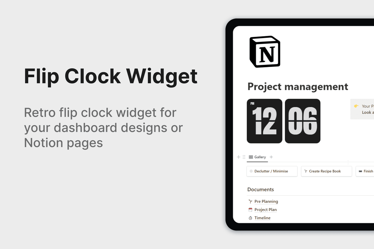 Digital Flip Clock Widget for Notion